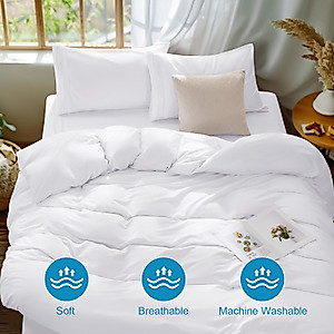 SONORO KATE Washed Microfiber Duvet Cover Queen Size Set - 1 Duvet Cover with 2 Pillow Shams - 3 Pieces, Soft & Breathable Comforter Cover - Zipper Closure(White-4,Queen)