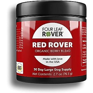 Four Leaf Rover - Red Rover - Organic Berry Blend Dog Prebiotics, Polyphenols, and Antioxidants - 5 to 60 Day Supply, Depending on Dog’s Weight - Vet Formulated - for All Breeds