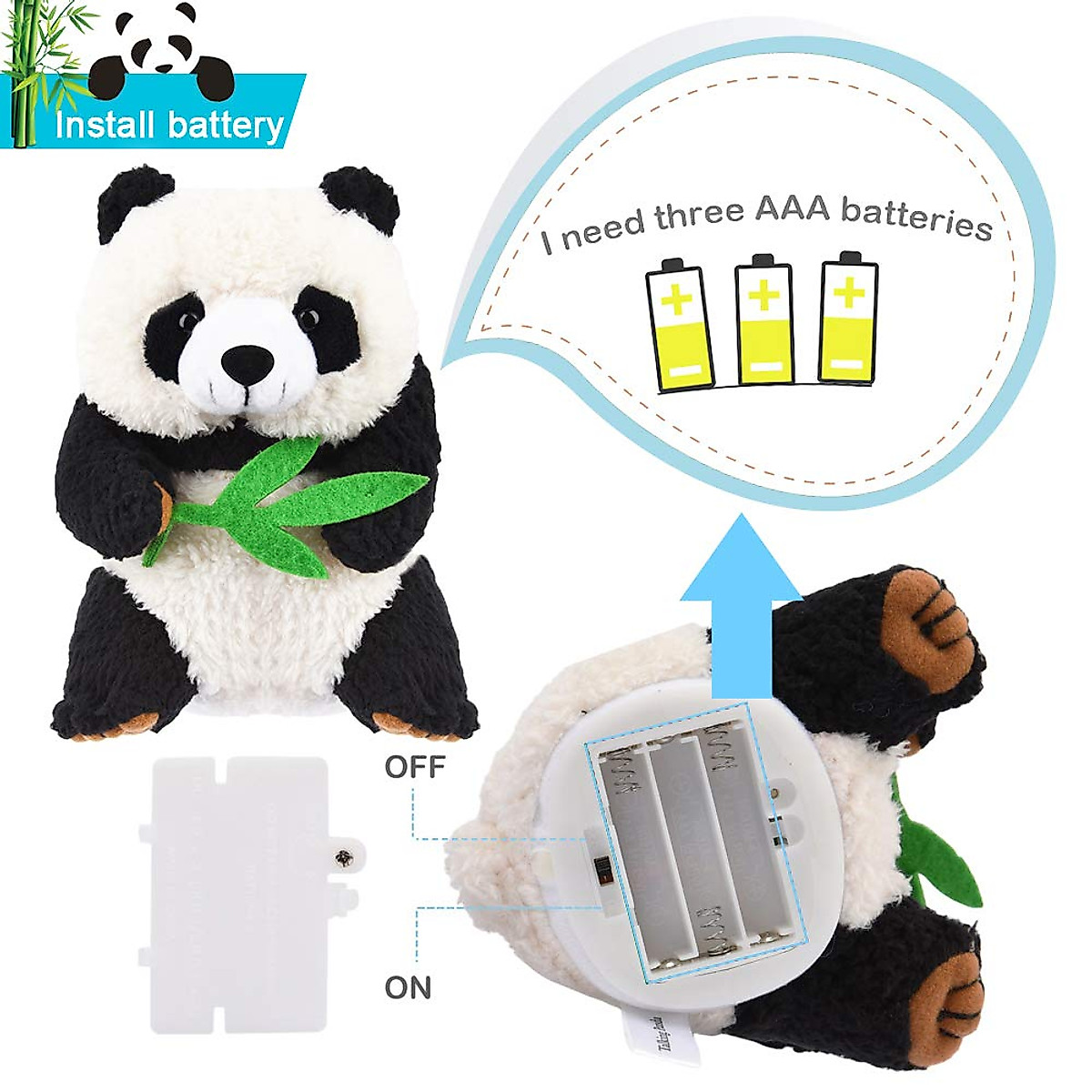 Qwifyu Talking Panda, Repeats What You Say Plush Animal Toy Buddy Panda for Boys Girls Kids Gift