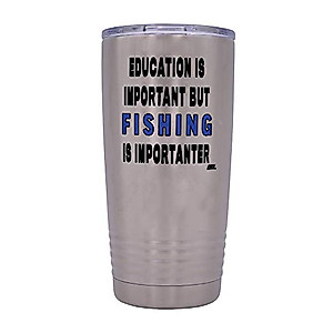 Rogue River Tactical Funny Fishing 20 Oz. Travel Tumbler Mug Cup w/Lid Vacuum Insulated Hot or Cold Education Fishing Gift Fish