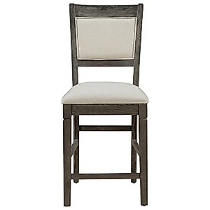 Hlcodca Farmhouse 5-Piece Counter Height Dining Table Set,Round Kitchen Dining Table Set with Trestle Legs and 4 Upholstered Dining Chairs for Small Place (Gray#R^Farmhouse)