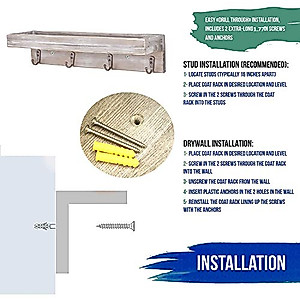 Flyisland Vintage Rustic Wood Wall Mounted Entryway Shelf with 4 Antique Metal Hooks (4 Hooks, Bronze)