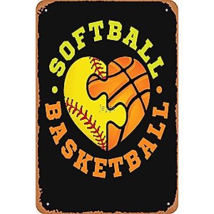 NIUMOWANG Softball Basketball Poster Metal Tin Sign 8X12 Inches Man Cave Retro Vintage Wall Decor Art, 8inch x 12inch