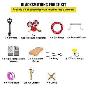 VEVOR Portable Propane Forge Three Burners and Open Structure, Propane Burner Forge Large Capacity, Square Metal Blacksmithing Forge for Knife and Tool Making Equipment