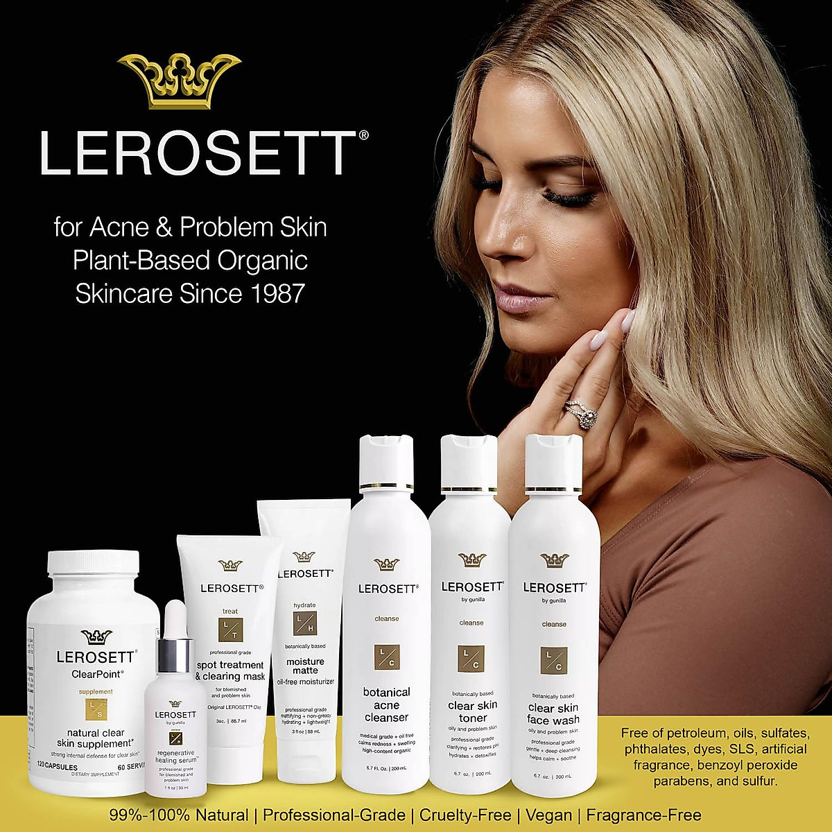 Gunilla Of Sweden LEROSETT Moisture Matte Oil-Free Daily Moisturizer for Acne Prone Skin, Non-Greasy, Lightweight, Non-Comedogenic with Organic Aloe Vera + 5-Herbal Extracts, Vit-C, E 1 oz