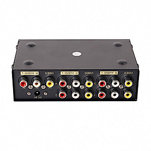 DTECH Powered 4 Way 3 RCA Splitter Box 1 in 4 Out Composite Video Audio Distribution Duplicator with Power Adapter