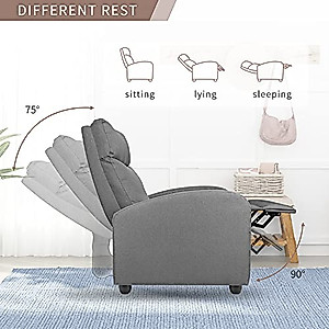 Flamaker Fabric Recliner Chair Massage Recliner Sofa Chair Adjustable Reclining Chairs Home Theater Single Modern Living Room Recliners with Thick Seat Cushion and Backrest (Grey)