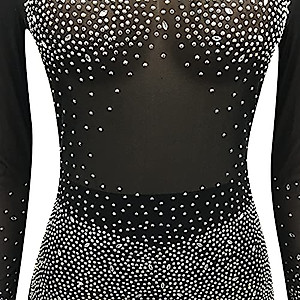 Uni Clau Women Sexy Sequin Diamond See Through Bodycon Jumpsuit Long Sleeve Mesh Sheer Skinny Short Pants Romper Jumpsuit Black L