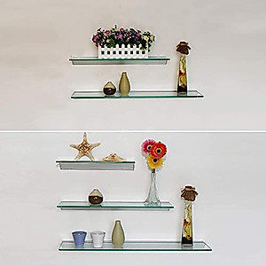 Naiture Bathroom Wall Mount Glass Wall Shelf with Aluminum Bracket, 35.4 x 7.9 x 0.31 Inch, Clear