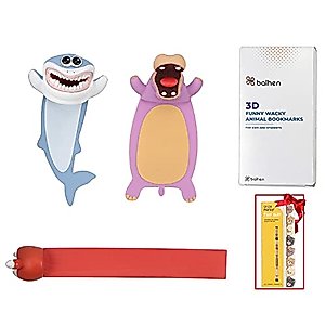 3 Pieces+ Gift 3D Animal Bookmarks for Kids and Students, Cute, Funny, Wacky, and Sturdy, Kawaii Stereo Cartoon Bookmarks -Hippo, Shark, Kitten , and Stick Markers for Notes