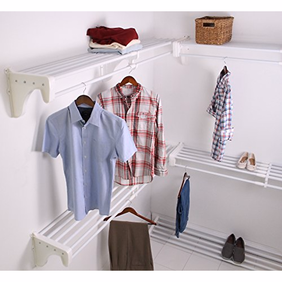 EZ Shelf EZS-K-SCRW72-5-4 Walk-in Closet Kit Hanging and Shelf Space, White