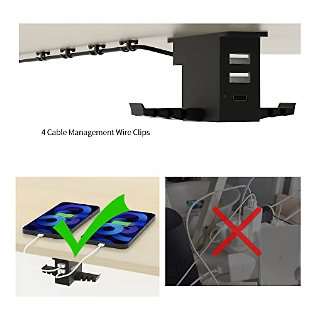 Headset Holder with USB Port Under Desk Headphone Stand Gaming Desk Accessories, Dual Earphone Hangers Hook(USB Type-C + A Included)