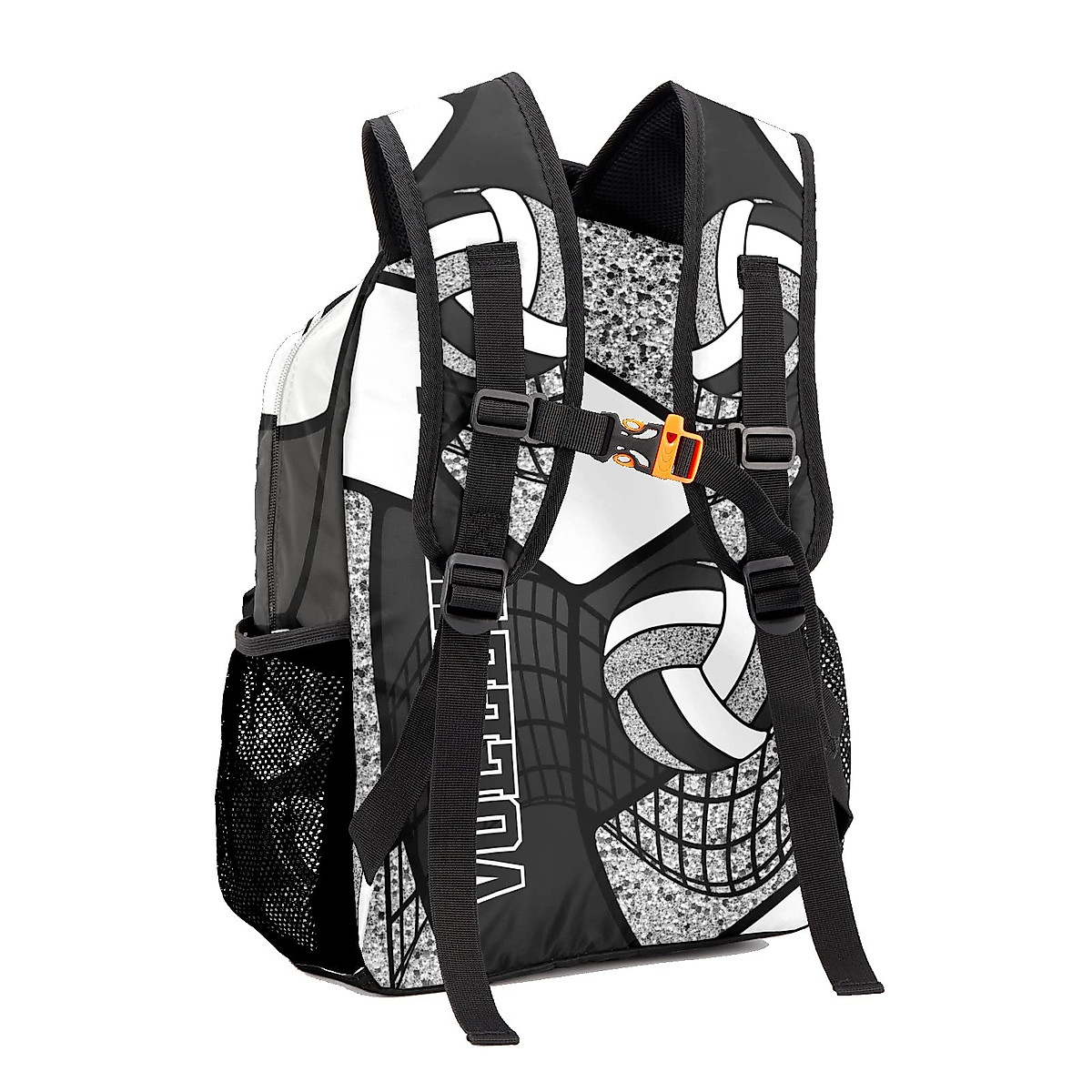 Zaaprint Volleyball Black Grey Print Backpack Shoulder Shopping Bag Travel Casual Bags with Name Text