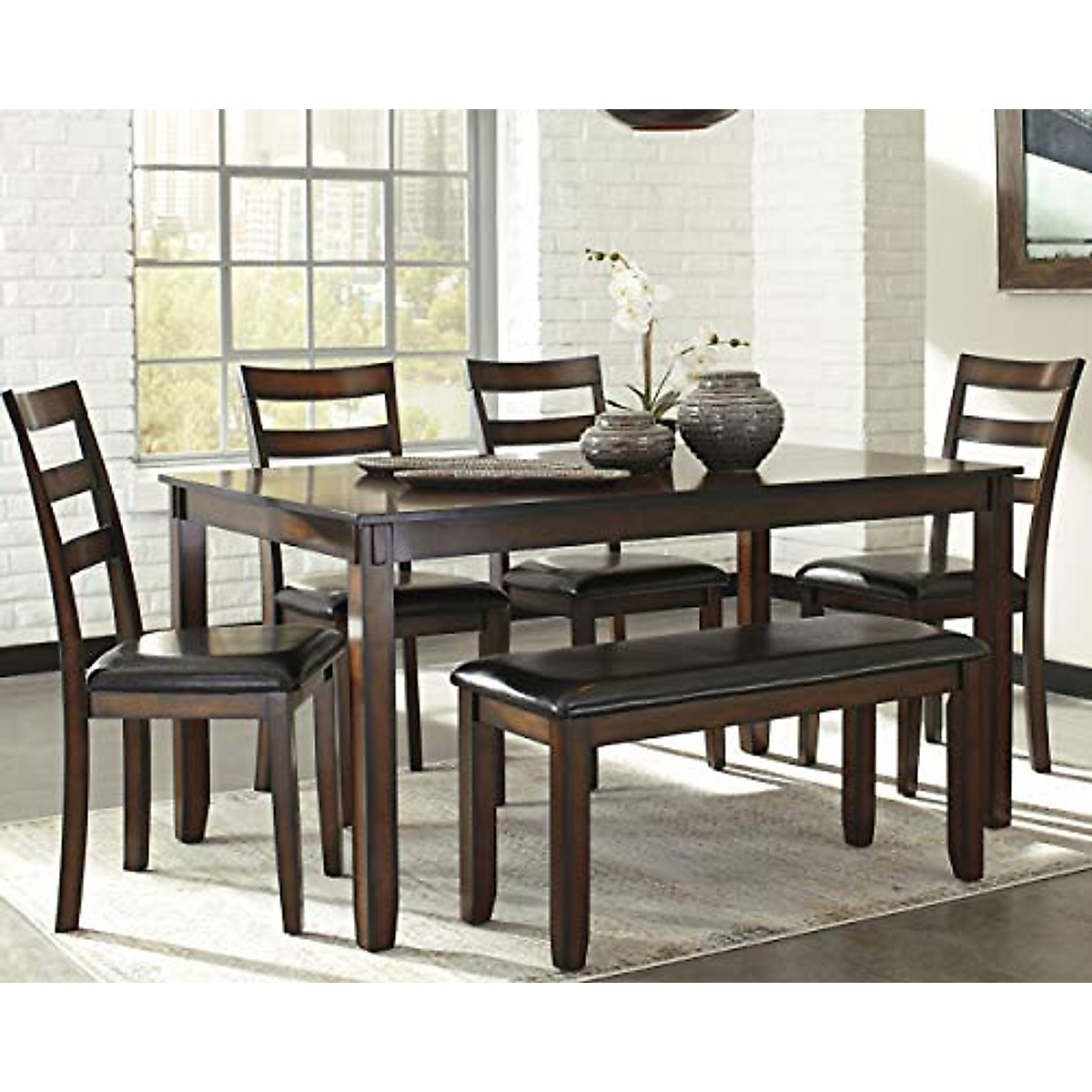 Signature Design by Ashley Coviar 6 Piece Dining Set, Includes Table, 4 Chairs & Bench, Dark Brown