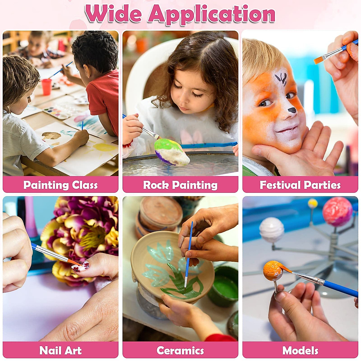 126 Pcs Small Paint Brushes Bulk, Kids Paint Brushes with Flat and Round Pointed Paint Brushes Set, Craft Brushes for Classroom Acrylic Oil Watercolor Canvas Face Painting