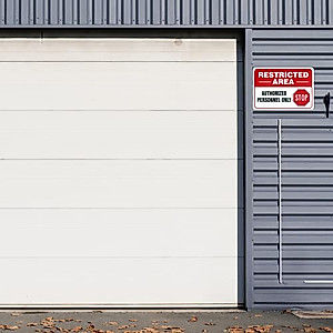 Restricted Area Authorized Personnel Only Sign 4-Pack 10x7 Inches High-Adhesive Safety Stickers for Workplace and Private Premises, Weatherproof, Easy to Stick