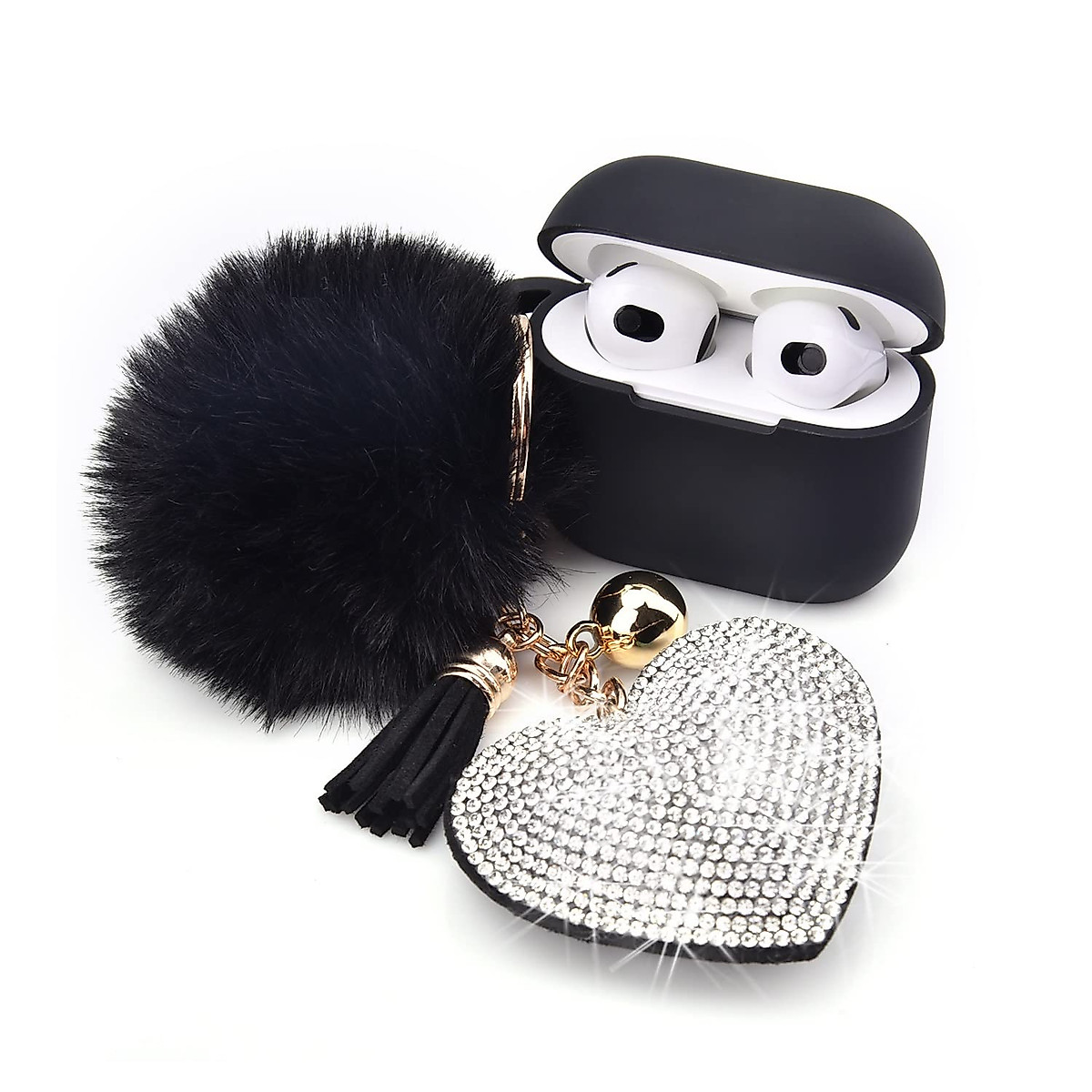 VISOOM Cute Airpods Case for Apple Airpods 3rd Generation Case Cover Women Bling Airpods Case 3rd Generation Airpods Case Pink with KeyChian Glitter Case for airpods 3 Case iPod 3rd Generation(Black)