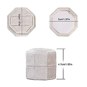 Etercycle Velvet Ring Box, Octagon Gorgeous Vintage Double Jewelry Ring Gift Box with Detachable Lid for Proposal Engagement Wedding Ceremony (Beige)