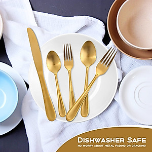 Matte Gold Silverware Set - viishow 20-Piece Stainless Steel Flatware Set for 4, Matte Gold Tableware Modern Satin Finished Kitchen Cutlery Set Eating Utensils Set, Dishwasher Safe