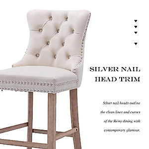 JETEAGO Bar Stools Set of 6, Velvet Upholstered Bar Stool for Kitchen Island, Counter Stools with Nailhead Trim, Beige