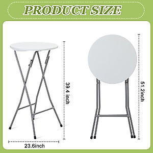 Hoteam 3 Pack Round Folding Table Round Cocktail Tables 23.6 x 44 Inch White High Top Table Portable Pub Bistro Highboy Furniture Table for Party, Backyard, Wedding, Indoor Outdoor Banquet, Events