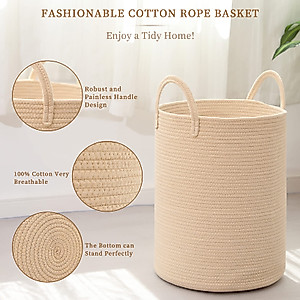 Large Laundry Basket Woven Cotton Rope Laundry Hamper 15" x 19.6" Woven Baby Laundry Basket for Blankets Toys Storage Basket Natural cotton thread clothing sorting basket