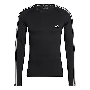 adidas Techfit 3-Stripes Training Long Sleeve Tee Men's, Black, Size 2XL