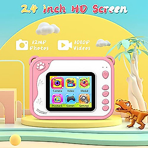 USHINING Instant Print Camera for Kids, 12MP Digital Camera for Kids Aged 3-12 Ink Free Printing 1080P Video Camera for Kids with 32GB SD Card,Color Pens,Print Papers (Pink)