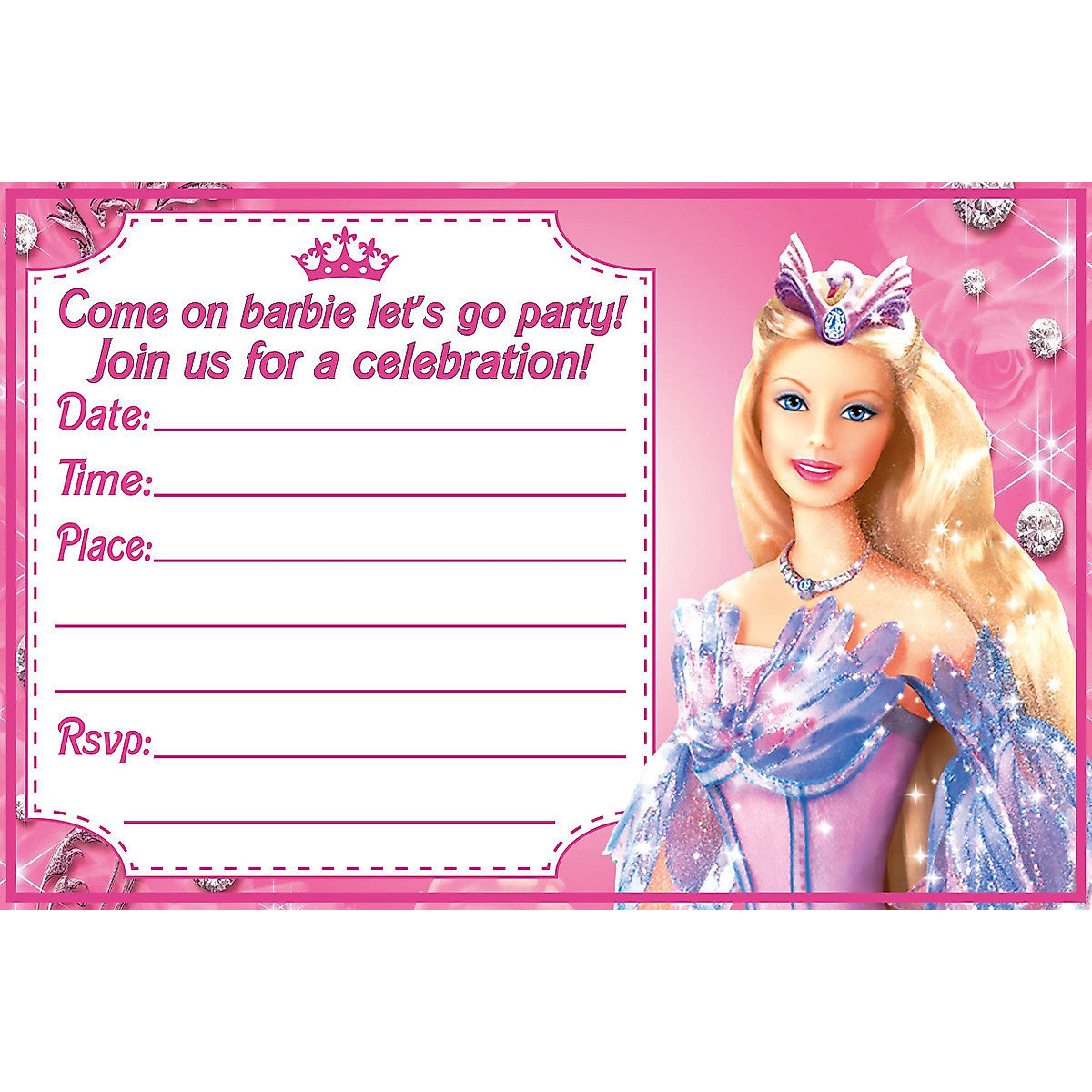 Set of 40 Fashion Doll Girl Pink-Themed Happy Birthday Invitation Cards & Envelopes - Lightweight (240g), Postcard Style Invites for the Perfect Party Pack