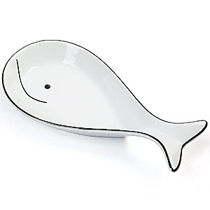 LotFancy Spoon Rest, Ceramic Spoon Holder for Kitchen Counter, 9.1 (L) x 4.5(W), Large Spatula Holder for Stove Top, Farmhouse Utensil Rest for Ladle, Teaspoon, Whale Shape