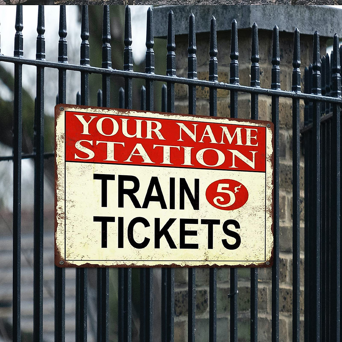 Your Name Custom Train Station Tickets 5 Cent Man Cave Metal Sign 8"x12" Made in USA