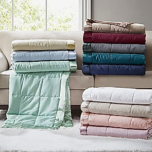 Madison Park Windom Down Alternative Blanket, Premium 3M Scotchgard Moisture Wicking Treatment, Lightweight and Soft Bed Cover For Summer, Satin Trim, Seafoam Full/Queen