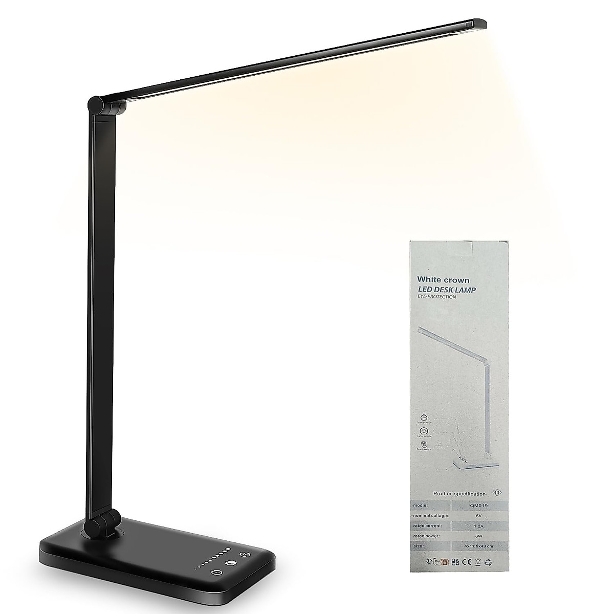 LED Desk Lamp Table Lamp Dimmable Reading Lamp with USB Charging Port 5 Lighting Modes 5 Brightness Levels, Sensitive Control, 30/60 min Auto Timer, Eye-Caring Office Lamp (Black 1.0)