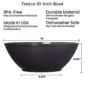 US Acrylic 10-inch Large Plastic Serving Bowls | Set of 6 | Grey Stone | Made in the USA | Dishwasher Safe