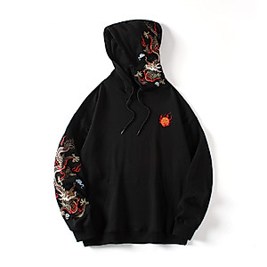 Niepce Inc Streetwear Men's Dragon Embroidered Heavyweight Graphic Hoodies (black-dragon, X-Large)