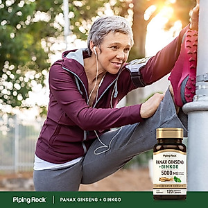 Piping Rock Panax Ginseng Capsules | 5000 mg | 120 Count | with Ginkgo Biloba | Vegetarian, Non-GMO, and Gluten Free Supplement