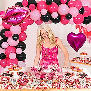 So Fetch Party Decorations - Balloons Garland Arch Kit with Hot Pink Lip Balloon, Heart Foil Balloon, Tinsel Curtain, Girls Birthday Bachelorette Party Supplies