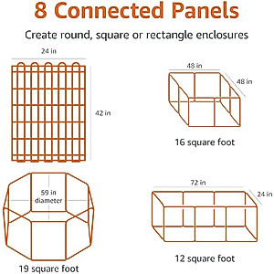 Amazon Basics Foldable Octagonal Metal Exercise Pet Play Pen for Dogs, Fence Pen, No Door, Large, 60 x 60 x 42 Inches, Black
