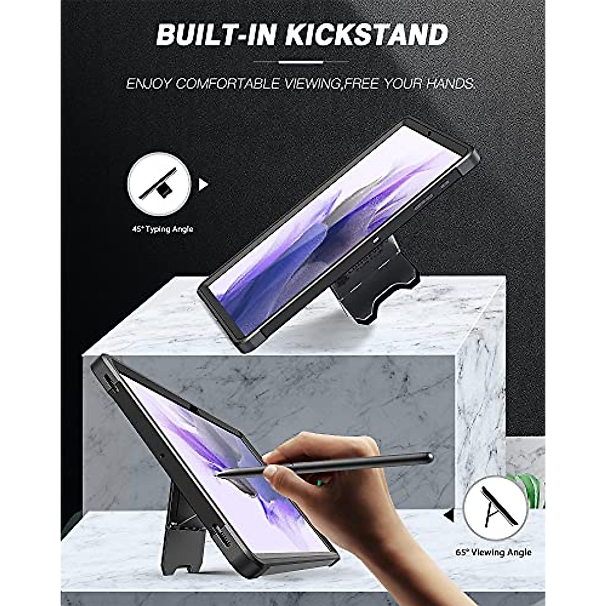 ZtotopCases for Samsung Galaxy Tab S7 FE/S8 Plus/S7 Plus Case,Built-in Screen Protector/S Pen Holder,12.4" Full-Body Heavy Duty Protective Cover for Galaxy Tablet S7 FE 5G 2021/S8+ 2022/S7+ 2020,Black