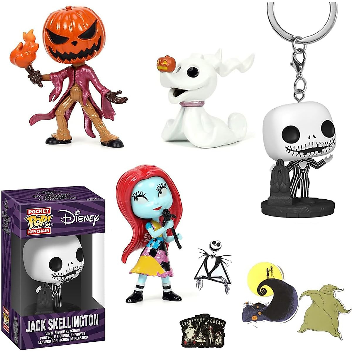 Snaketown Jack Figure Nightmare Before Christmas Pumkin Creature Skellington Pack Bundled with Disney Sally & Zero + NBX Fright icon Pop! Hanger 4 Items