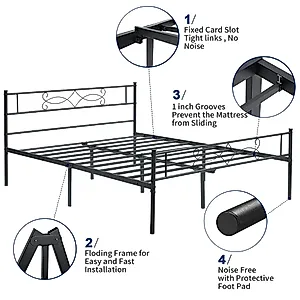 VECELO Full Size Bed Frame Metal Platform with Headboard/Steel Slat Support/No Box Spring Needed/Easy Assembly