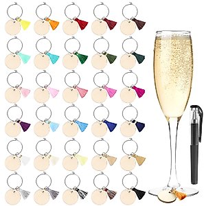 Lecone Wine Glass Charms, 30/60 Set Wood Wine Charms for Stem Glasses Classy DIY Tags Drink Markers Identifier for Christmas Thanksgiving Wedding Birthday Wine Tasting Party Favors