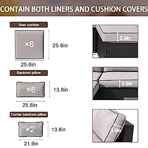 FKSLIFE Cushion Replacement Outdoor,14Pieces Waterproof Patio Furniture Cushions,Sofa Cushions with Removable Cover Seat & Back Cushion for Chair Sofa Couch,Fade Resistant(Grey+Black Edges)