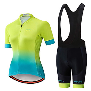 Cycling Jersey Set Women Bike Jersey bib Shorts Suit Padded Ladies MTB top Bottom Shirts Road Mountain Bicycle Clothes Clothing Uniform Summer Racing Riding Blouse Female Green Blue L