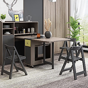 FUNROLUX Folding Dining Table and Sideboard Cabinet and Folding Dining Chairs 2 Pack, Movable Kitchen Table and Buffet Cabinet with Storage Space (Grey)