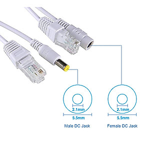Passive PoE Injector and PoE Splitter Kit with 5.5x2.1 mm DC Power Adaptor Connector for Network Digital Signal（1 Pair-White