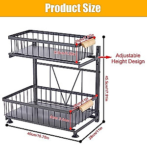 Under Sink Organizers and Storage, Ziqianhard 2 Tire Slipping Drawer Organizer for Bathroom, Pull-out Cabinet Organizer for Kitchen