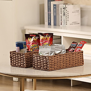 Vagusicc 3-Section Wicker Storage Baskets, Hand-Woven Paper Rope Toilet Tank Basket, Wicker Baskets for Organizing, Woven Baskets for Storage, 2-Pack, Brown