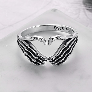 IPEPPY 925 Sterling Silver Vintage Simple Design Hand Heart Ring For Women Statement Rings Engagement Wedding Rings Jewelry Birthday Graduation Gifts