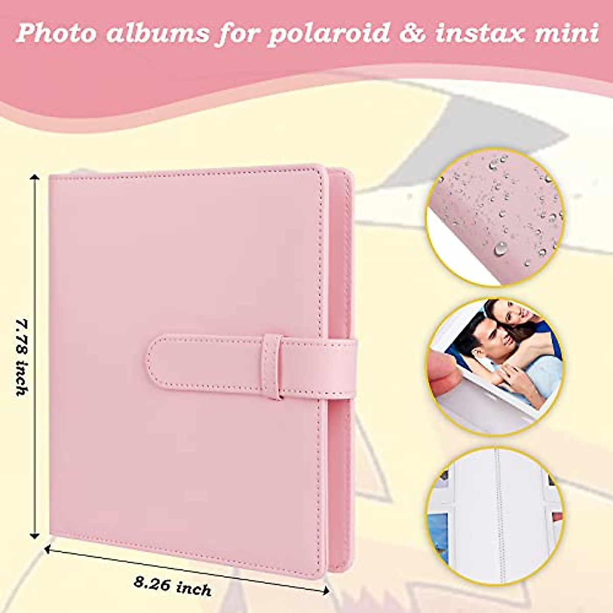 256 Pockets Photo Album for Fujifilm Instax Mini LiPlay 12 11 9 8 40 Evo 7S Instant Camera/Mini Link Printer, Polaroid Snap Touch PIC-300 Z2300 Mint Zip Instant Camera Printer(Baby Pink)